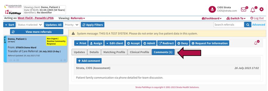 How Receivers Use Comments in Strata PathWays V0.1